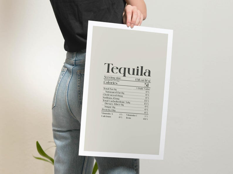 Tequila Nutrition Facts Print, Bar Lounge Decor - Etsy