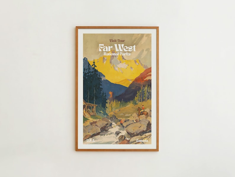 Far West National Parks Poster, Retro Travel Art Print - Etsy