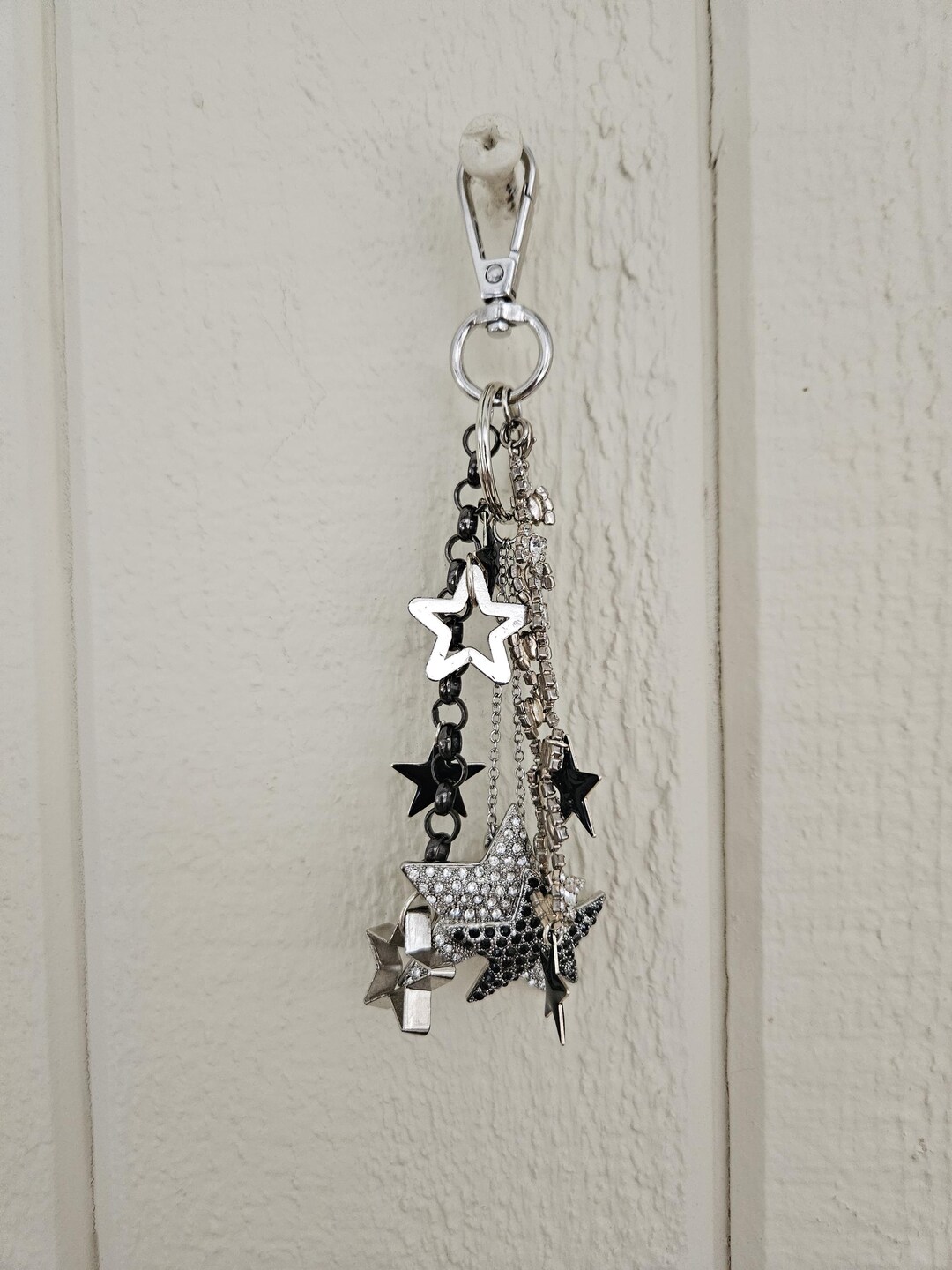 Sparkly Stars Keychain, Silver & Black Diamante, Recycled Jewelry Bag ...