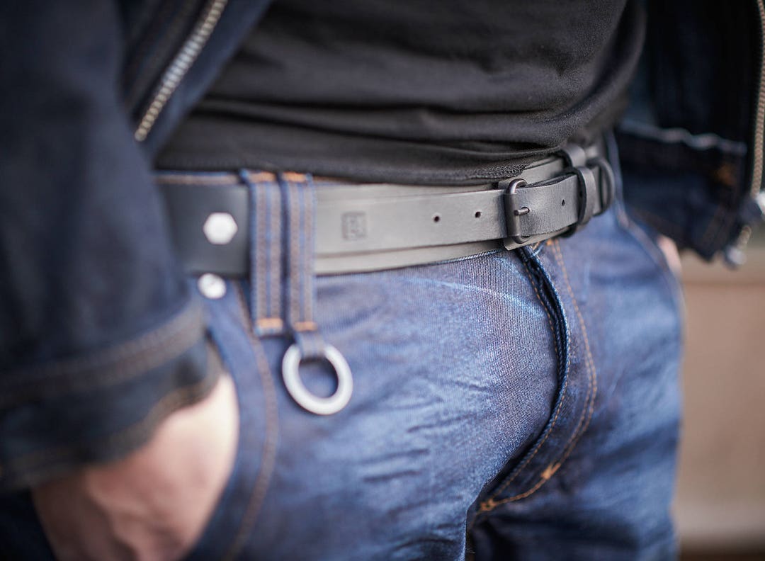 Black Leather Belt With Double Keeper - Etsy