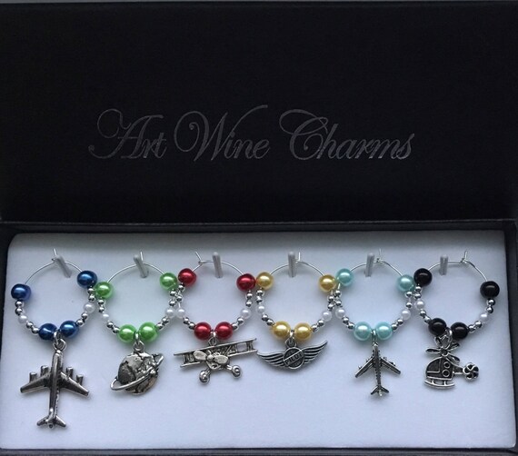 6 Flying themed Wine Charms Pilot Stewardess Steward | Etsy