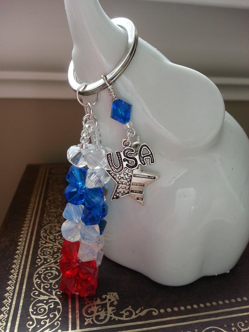 USA Crystal Keychain with Charms Memorial Day Patriotic | Etsy