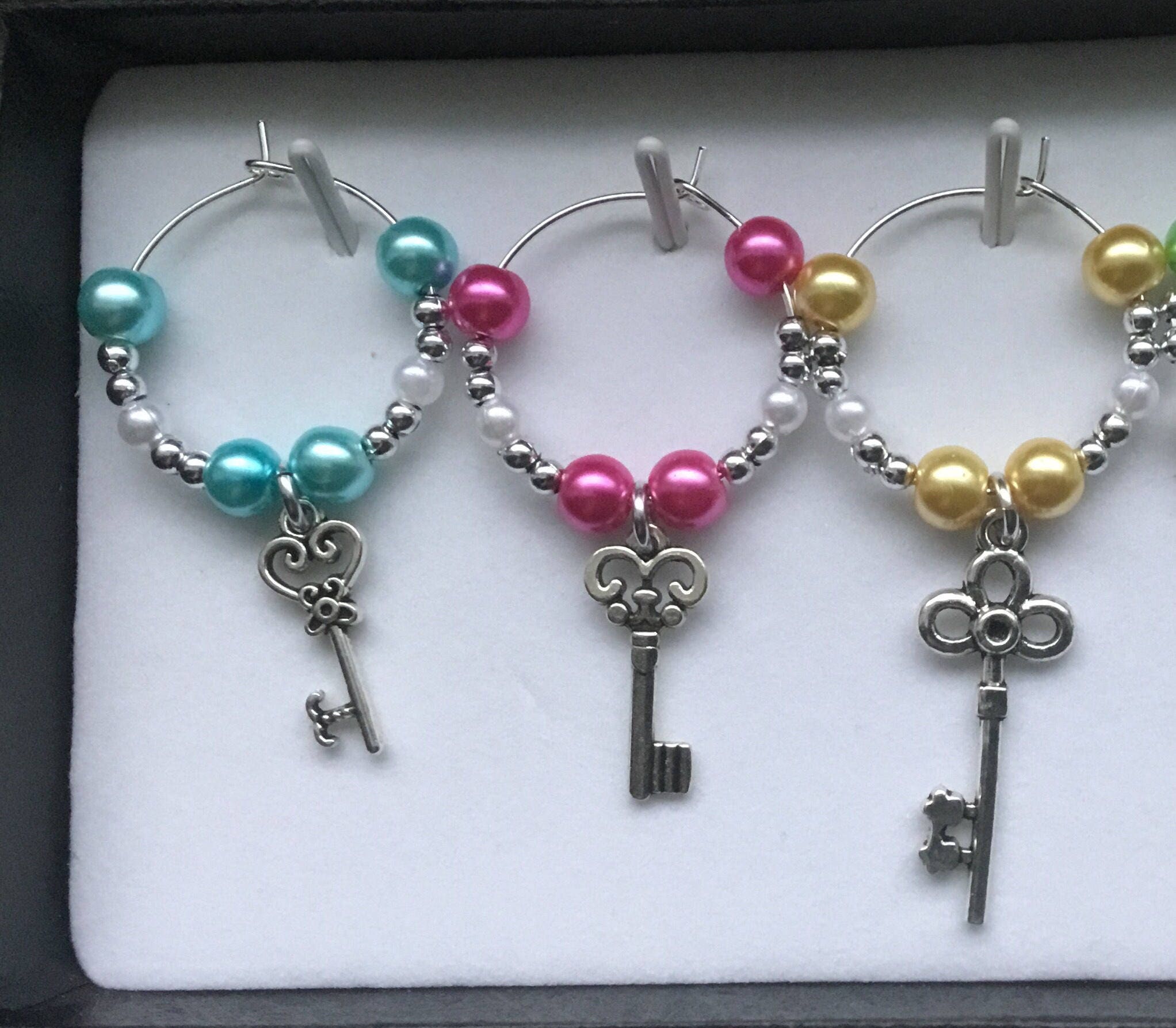 6 Unique Key themed Wine Charms Keys Heart Success Keys | Etsy