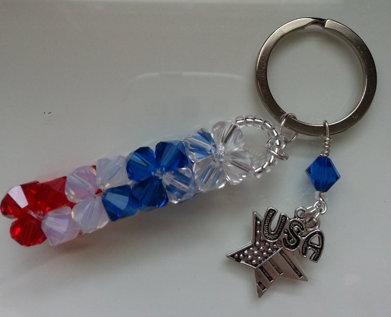 USA Crystal Keychain with Charms Memorial Day Patriotic | Etsy