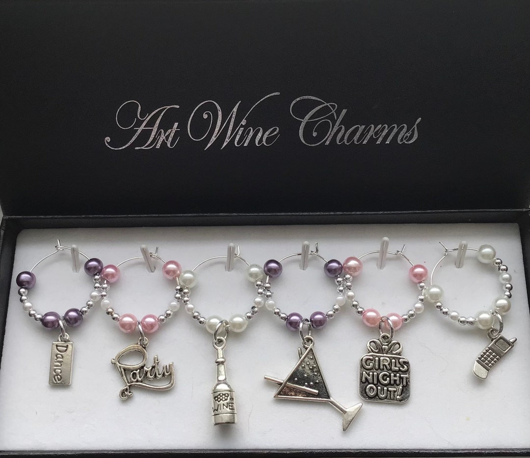 6 Girl's Night Out 1 Themed Wine Charms, Bachelorette Party, Ladies ...