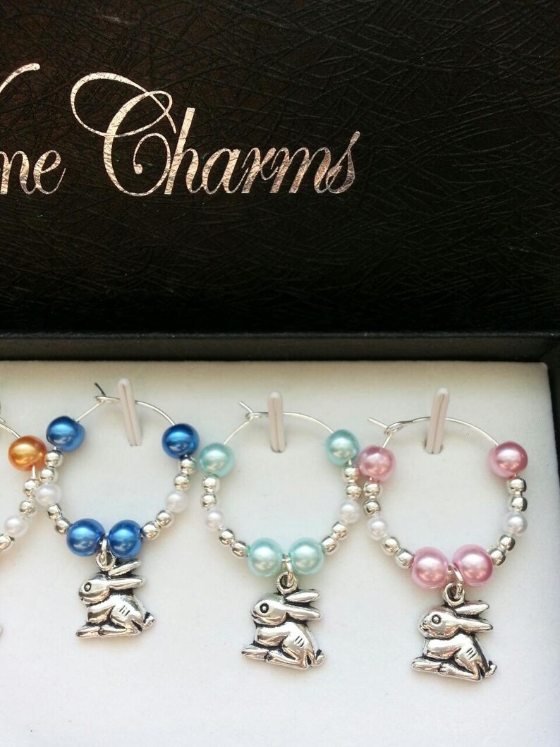 6 Rabbit Themed Wine Charms Hares Wine Charms Easter - Etsy