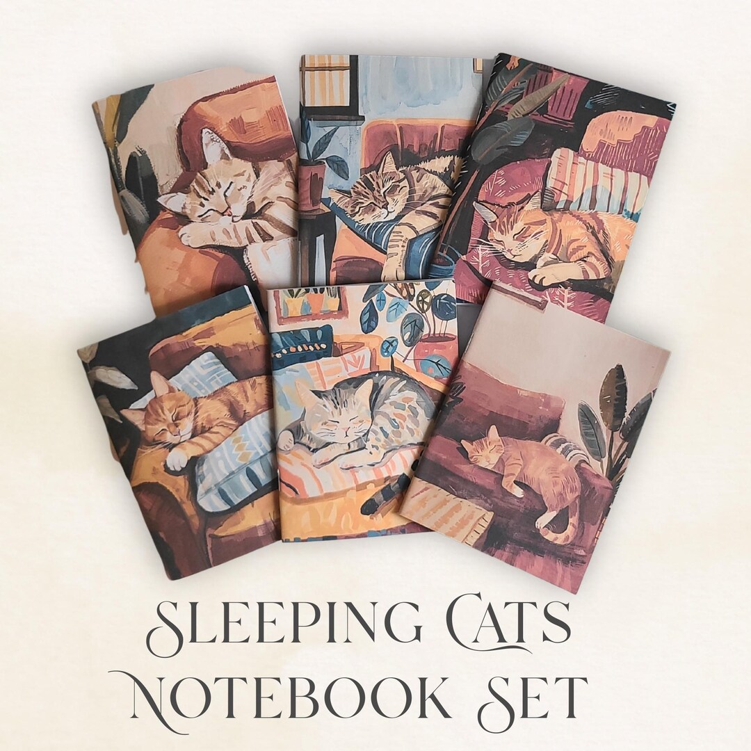 Sleeping Cat Notebook Set Journal Collection Gouache Paint Design ...