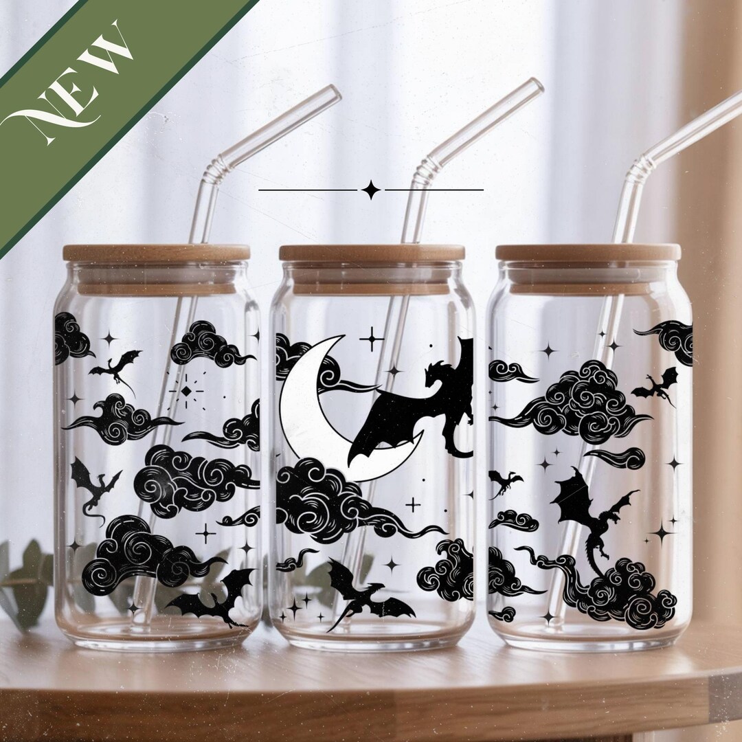 Dragon Drinking Glass Tumbler Design Bamboo Lid Sipper Cup Gothic Drink ...