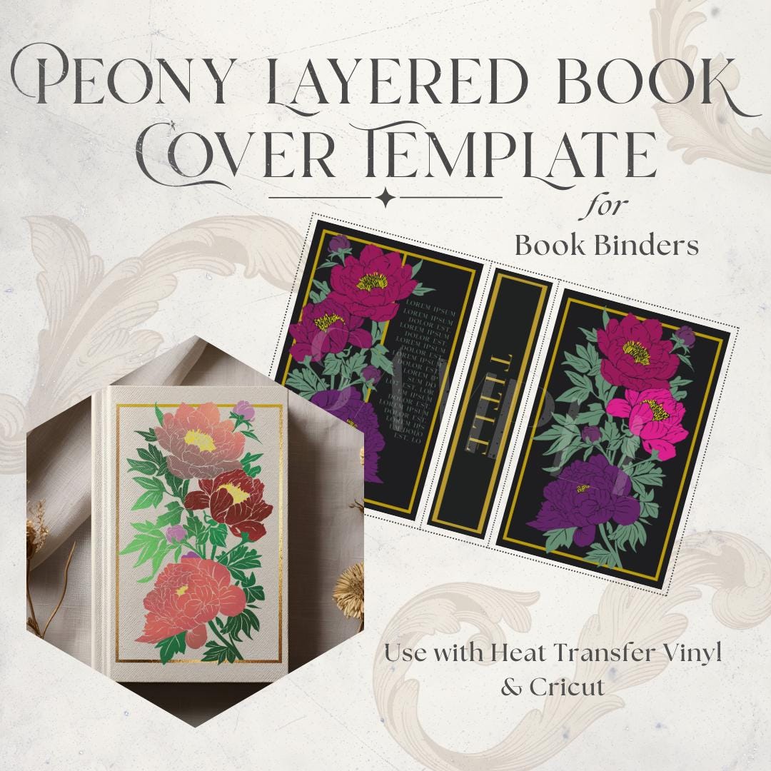 Peony Book Cover Design: Customizable Layered Vinyl Template (PNG File ...