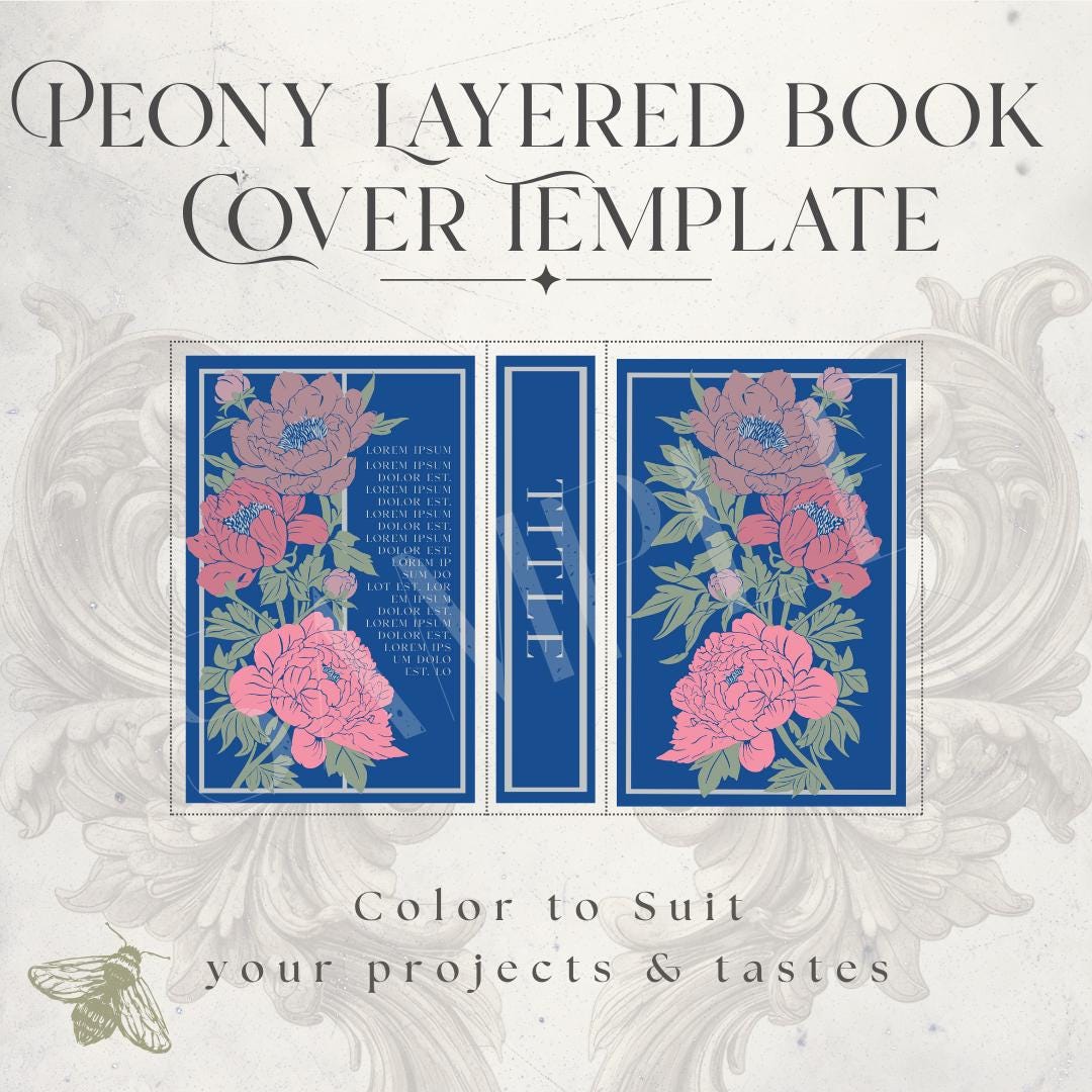 Peony Book Cover Design: Customizable Layered Vinyl Template (PNG File ...