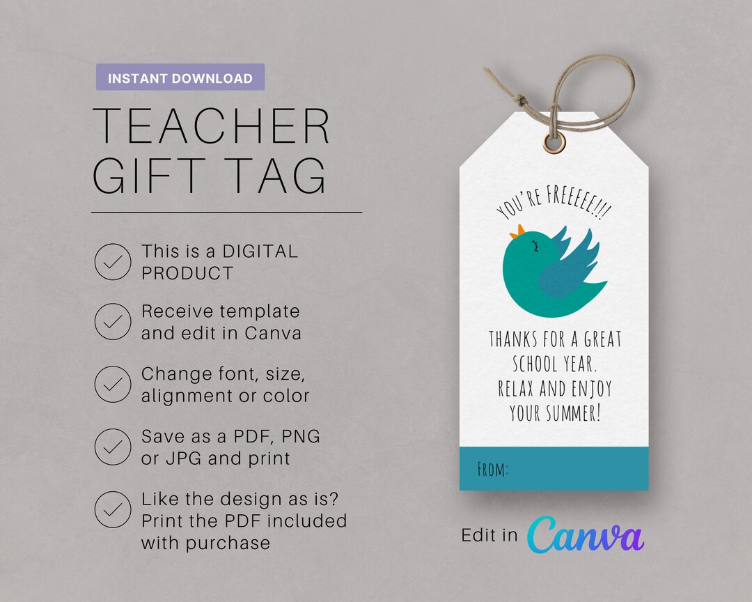 Teacher Appreciation Gift Tags, Editable Printable (digital Download ...
