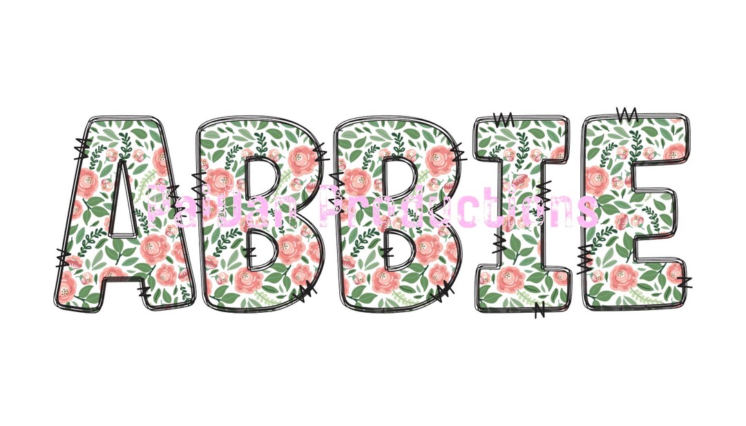 Spring Pink and Green Floral, Monogram, Name, A-Z, 0-9 With Mock up ...