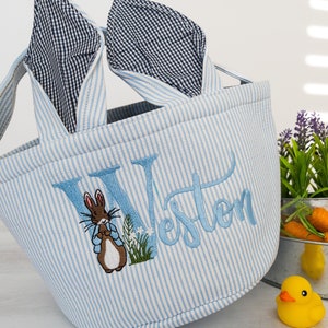 Personalized Embroidery Peter Rabbit Easter Basket Seersucker Storage ...