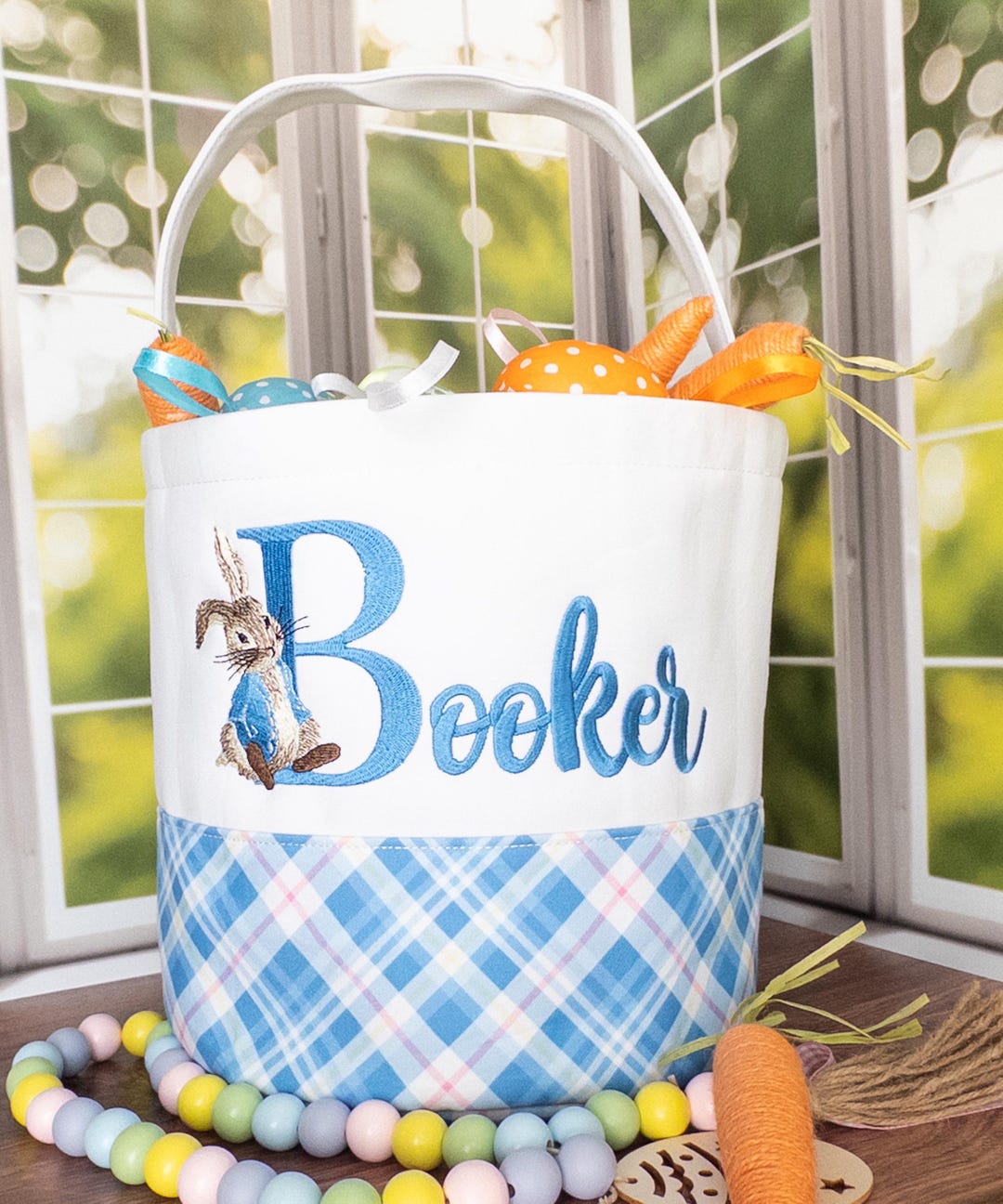 Personalized Embroidered Peter Rabbit Easter Basket/oversized Tartan ...