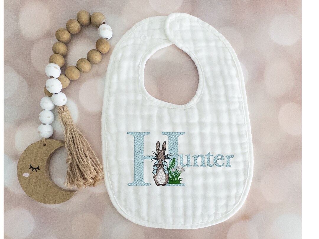 Peter Rabbit Personalized Baby Boy Embroidery Drool Bib • Organic ...