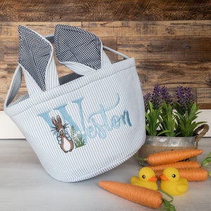 Personalized Embroidery Peter Rabbit Easter Basket Seersucker Storage ...