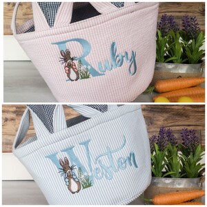 Personalized Embroidery Peter Rabbit Easter Basket Seersucker Storage ...
