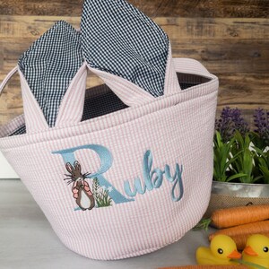 Personalized Embroidery Peter Rabbit Easter Basket Seersucker Storage ...