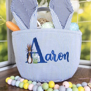 Personalized Embroidery Peter Rabbit Easter Basket Seersucker Storage ...