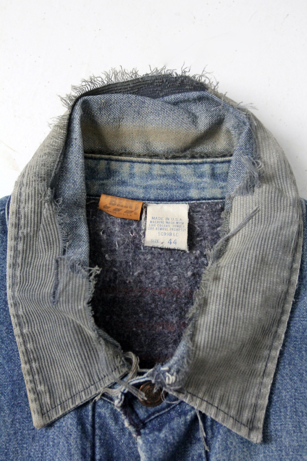 Vintage Big Ben Distressed Denim Chore Coat, Blanket Lined Barn Jacket ...