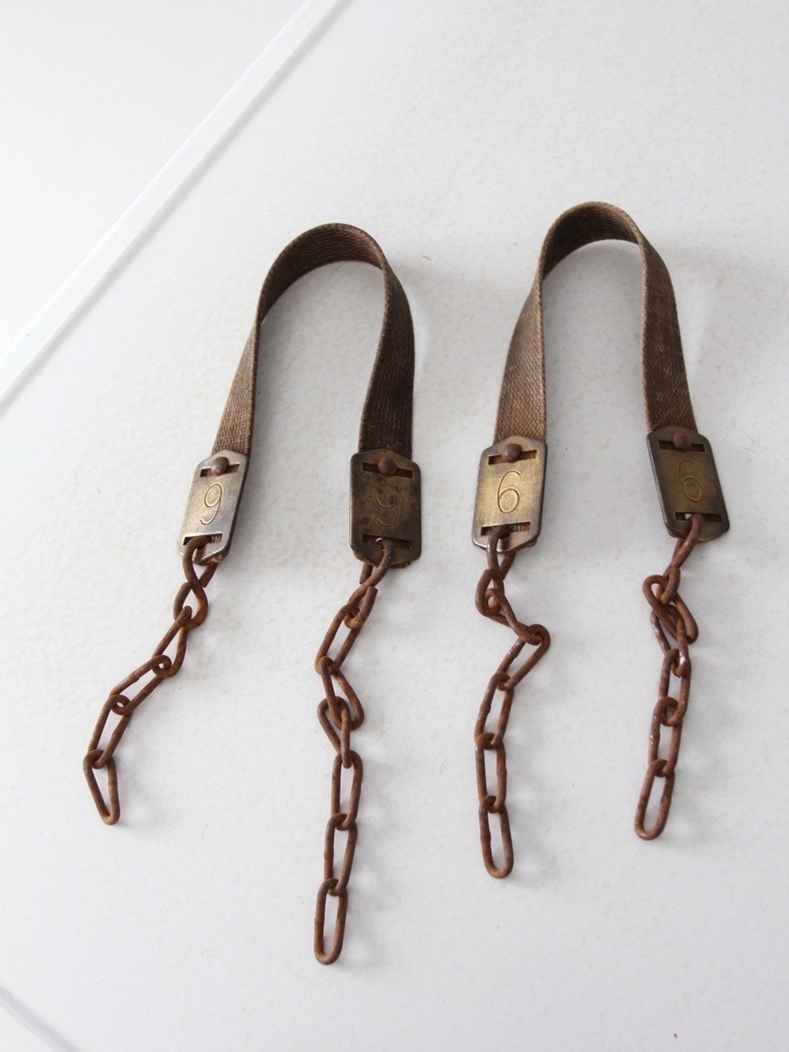 Vintage Canvas Straps With Chains Brass Numbers - Etsy