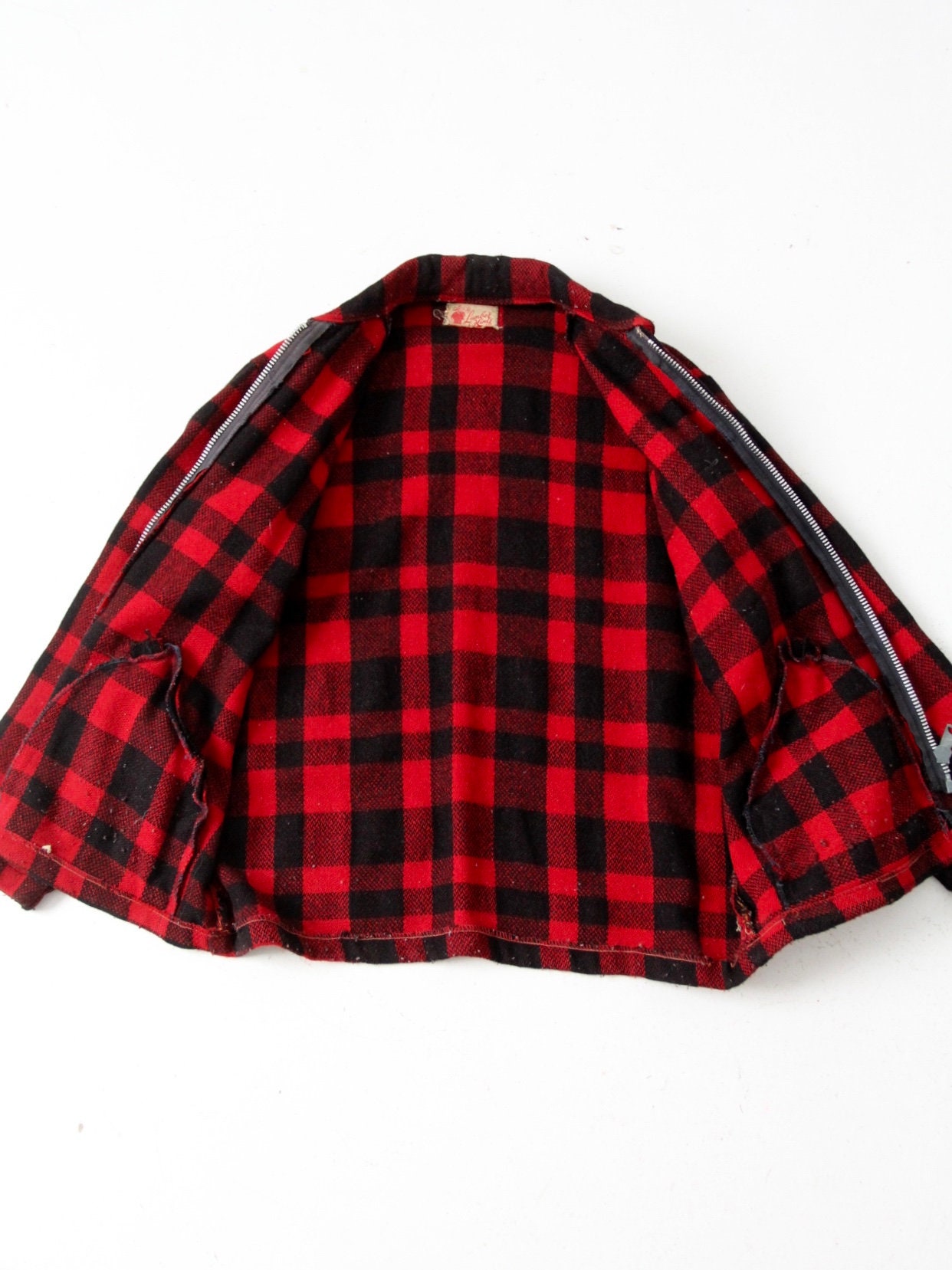 Vintage 50s Lumber King Jacket, Red Buffalo Plaid Zip Up - Etsy