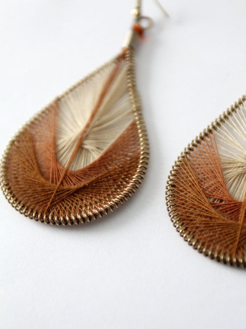 Vintage String Art Earrings, Peruvian Thread Earrings - Etsy