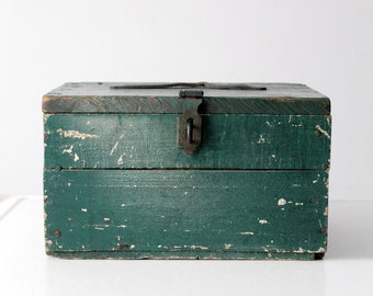 Antique Tool Box, Blue Utility Chest, Retro Box With Lid, Vintage Tool ...