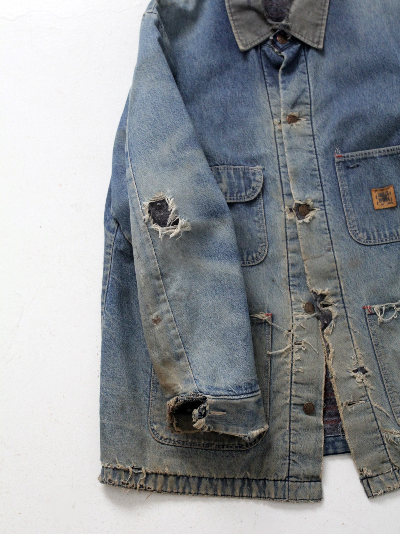 Vintage Big Ben Distressed Denim Chore Coat, Blanket Lined Barn Jacket ...