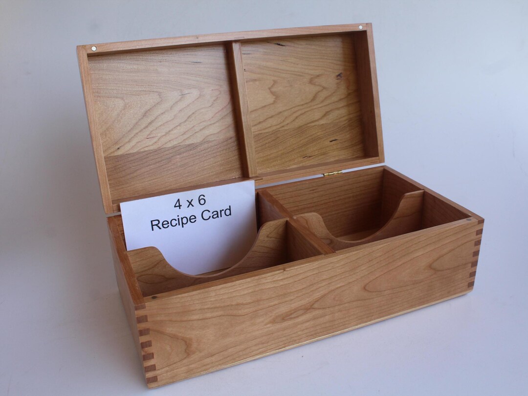 Double Row Recipe Box for 4x6 Cards Made of Cherry With Removable ...