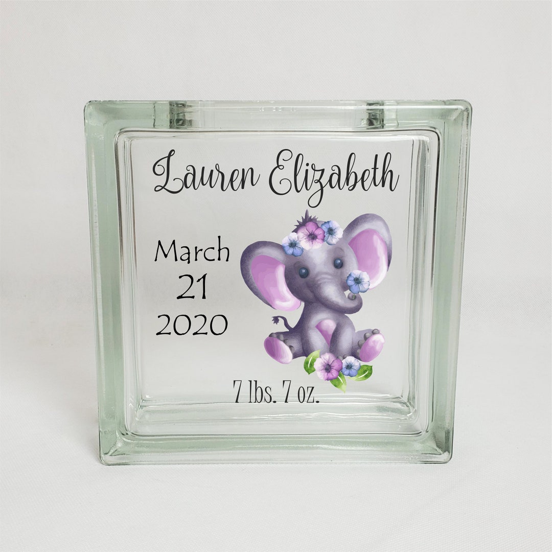 Personalized Baby Glass Block Savings Piggy Bank, New Baby Girl Gift ...