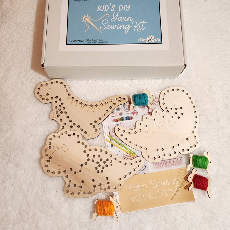 Kids DIY Dinosaur Wood Craft Kit Yarn Lacing Boards - Etsy