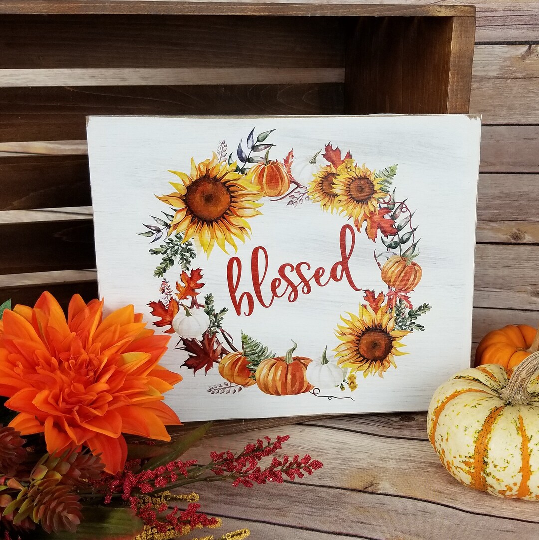 Fall Sunflower Wreath Decor, Rustic Holiday Decoration, Autumn Blessed ...