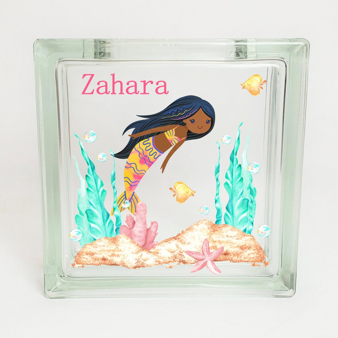 Black Mermaid Personalized Piggy Bank for Girls, Afro Mermaid Savings ...