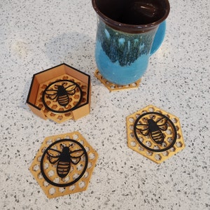 Bee Decor, Gift for Beekeeper or Gardener, Honeybee Coaster Set With ...