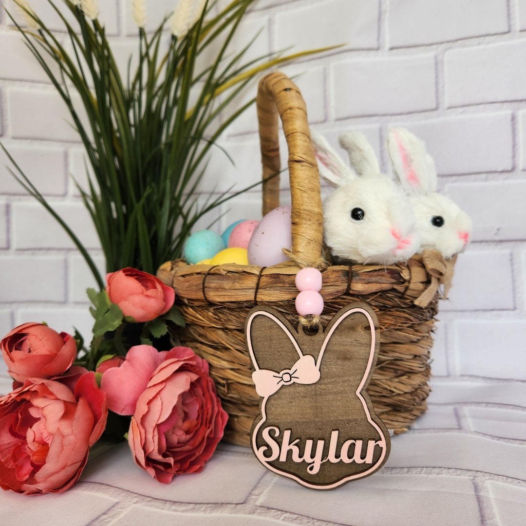 Easter Basket Name Tag, Easter Bunny Gift Tag, Handmade Wood Easter ...