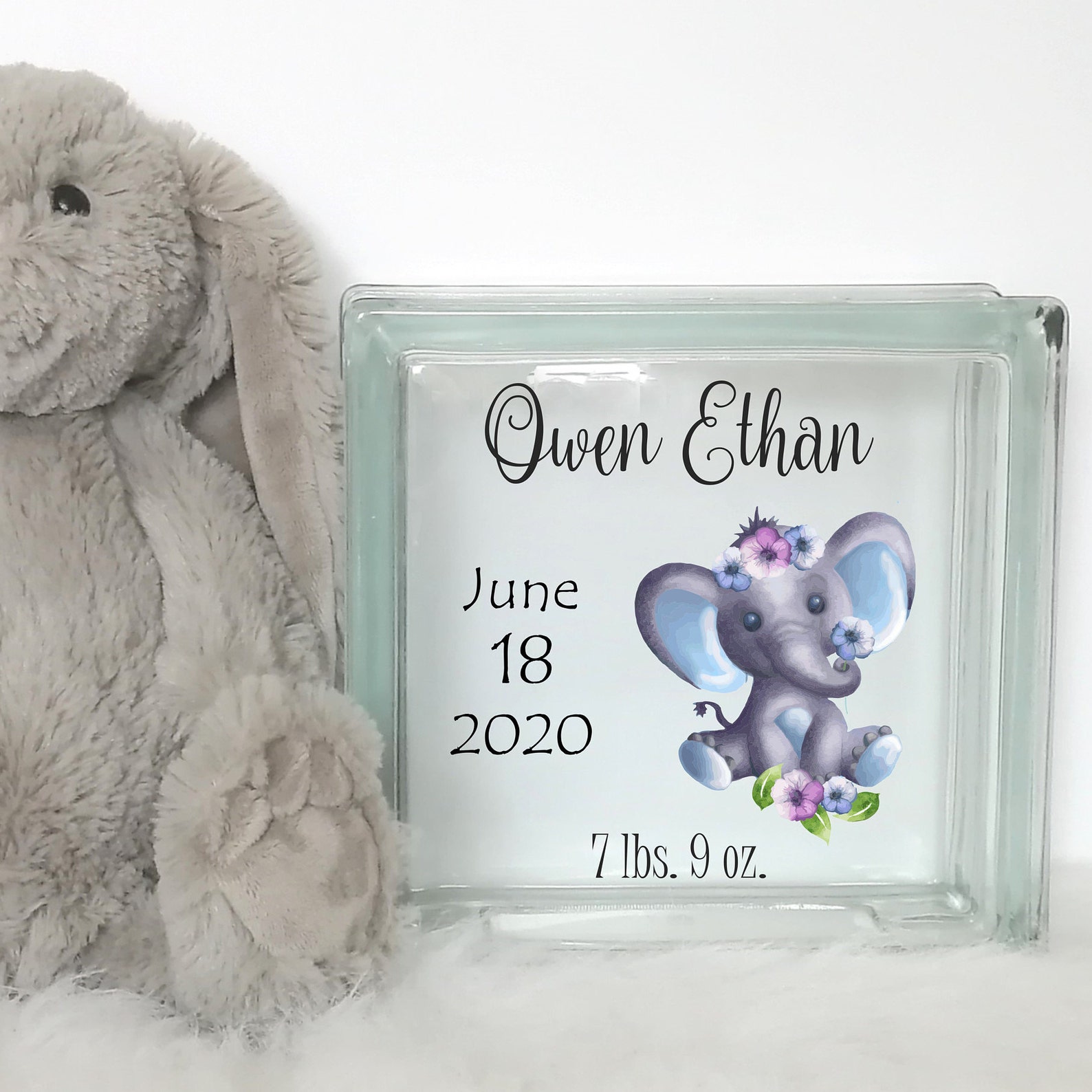 Personalized Baby Glass Block Savings Piggy Bank, New Baby Boy Gift ...