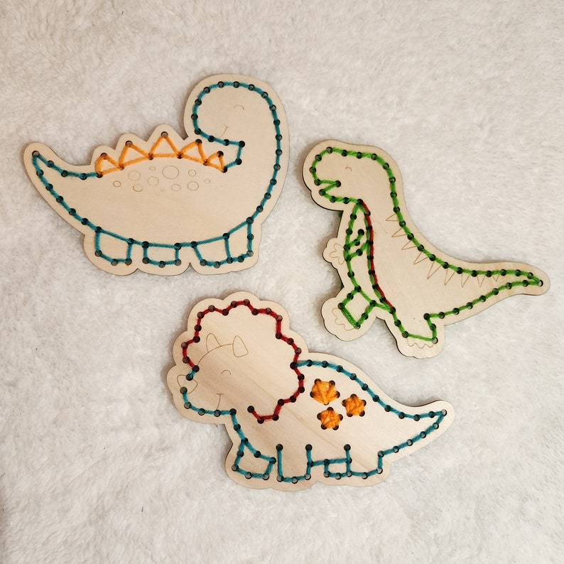 Kids DIY Dinosaur Wood Craft Kit, Yarn Lacing Boards, Kids' Learn to ...