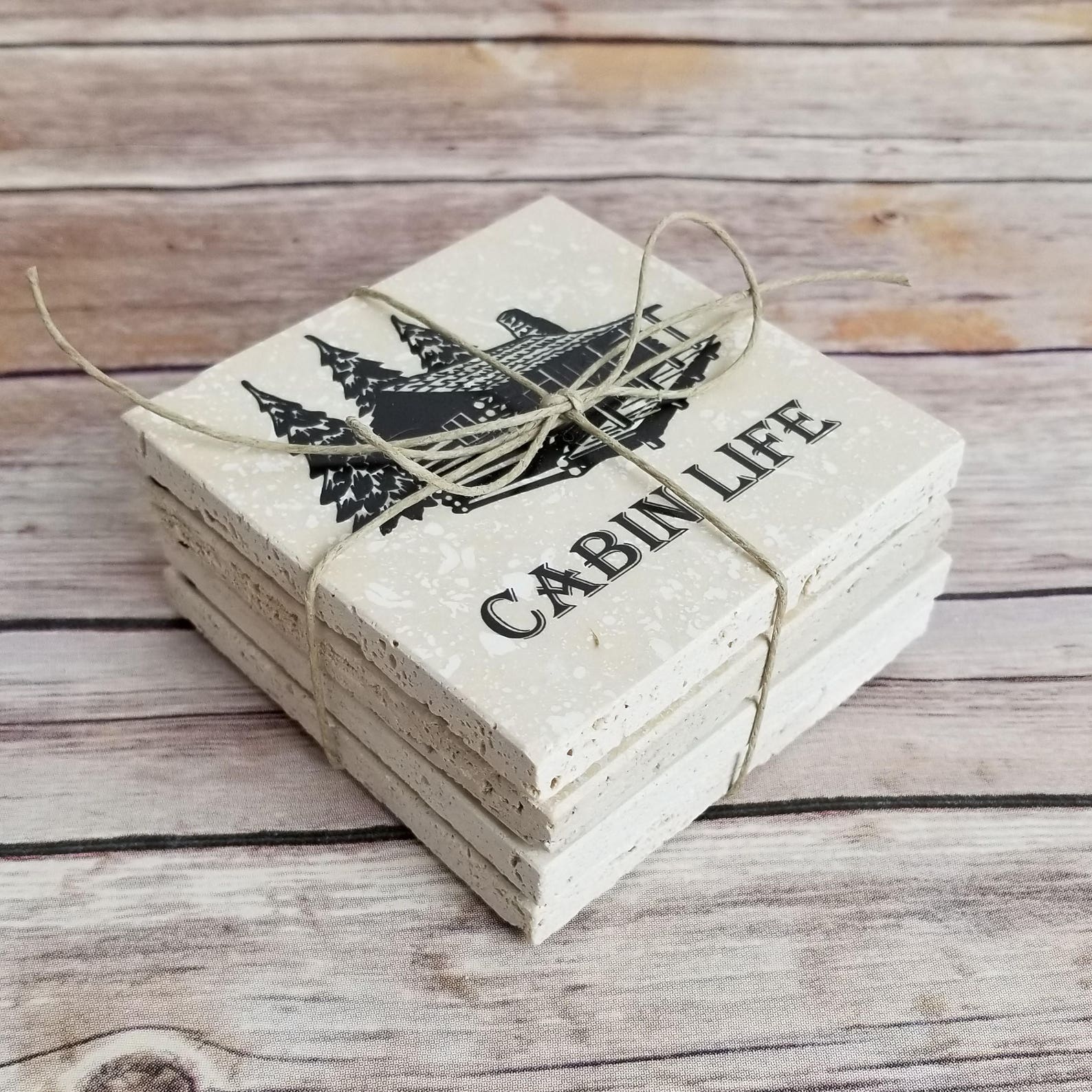 Cabin Decor Natural Stone Coaster Set Rustic Farmhouse Decor | Etsy