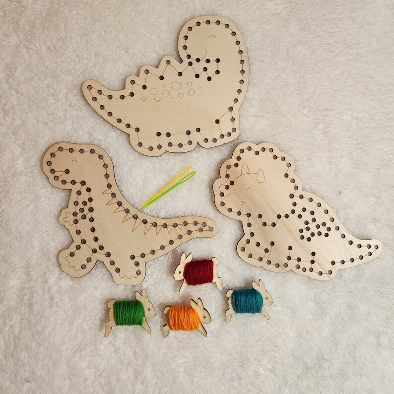 Kids DIY Dinosaur Wood Craft Kit Yarn Lacing Boards - Etsy