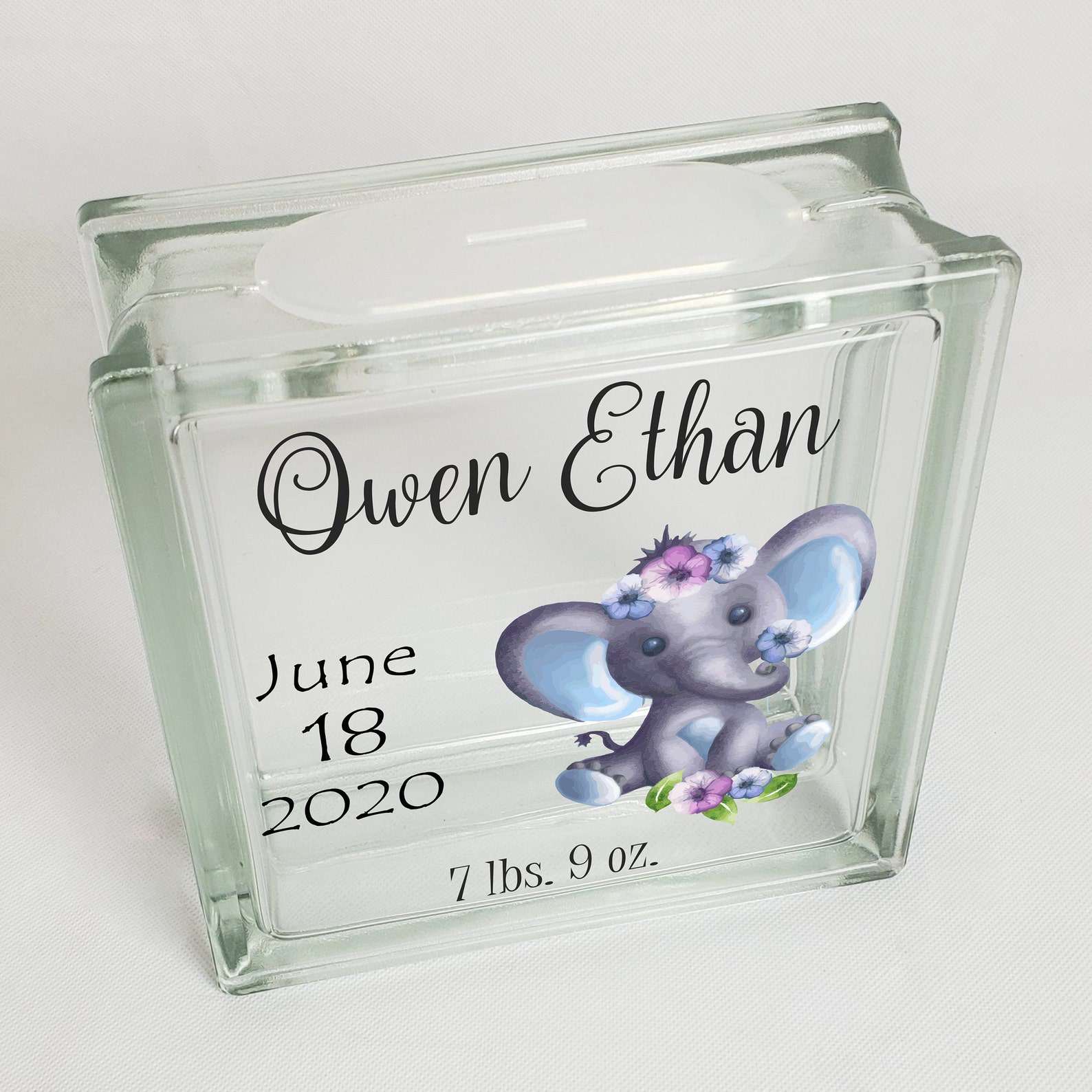 Personalized Baby Glass Block Savings Piggy Bank, New Baby Boy Gift ...