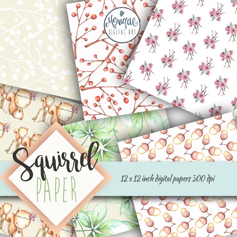 Woodland Digital Papers Woodland Animal Paper Watercolor | Etsy
