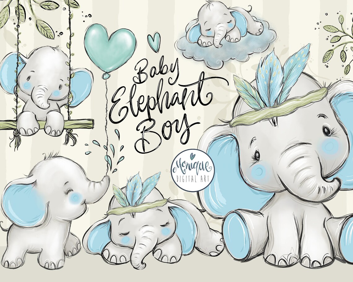 Elephant Baby Elephant Clipart Baby Boy Art Cute Elephant | Etsy
