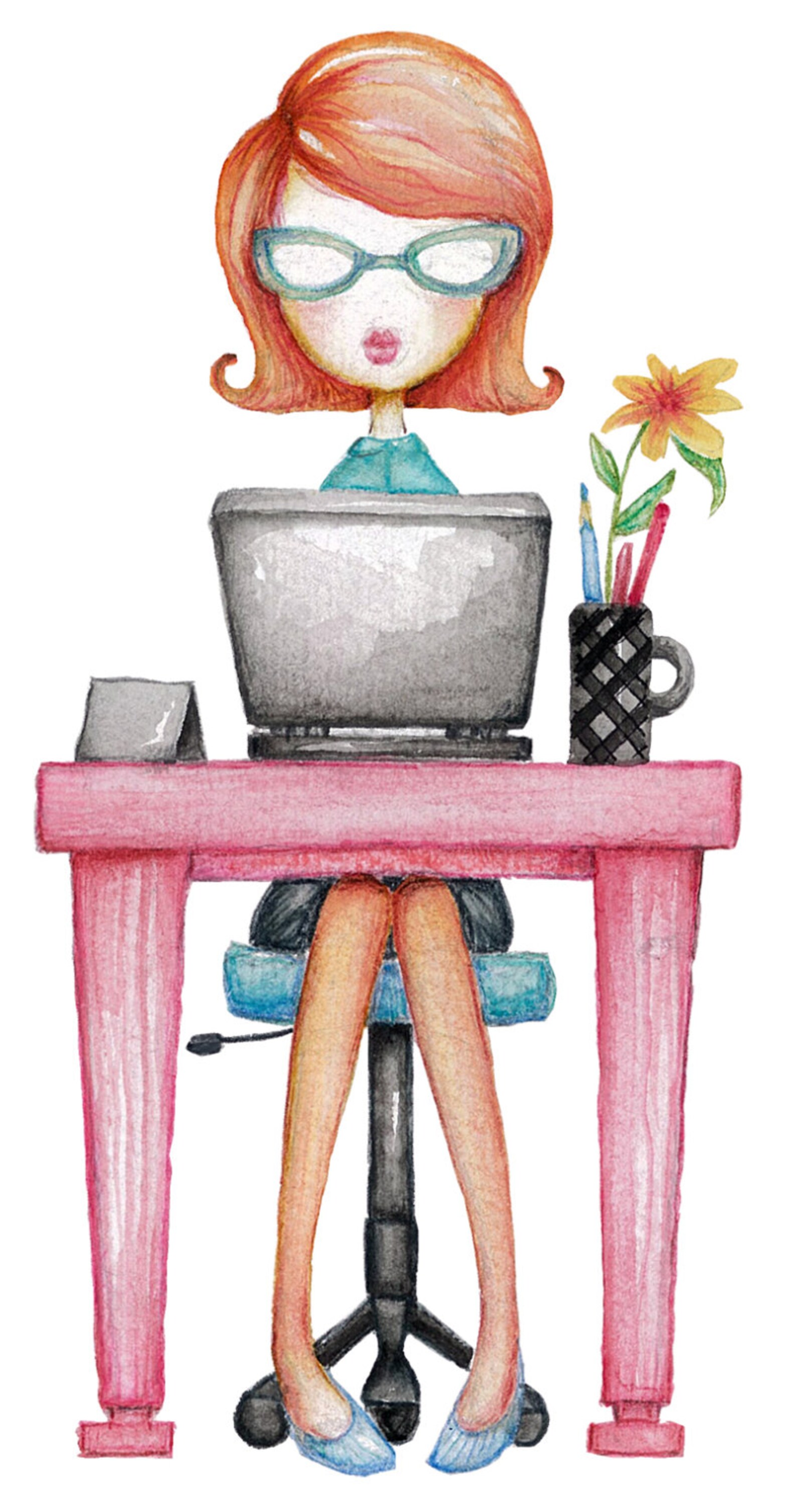 Office Girl Clipart Hand Painted Printable Clip Art Planner - Etsy