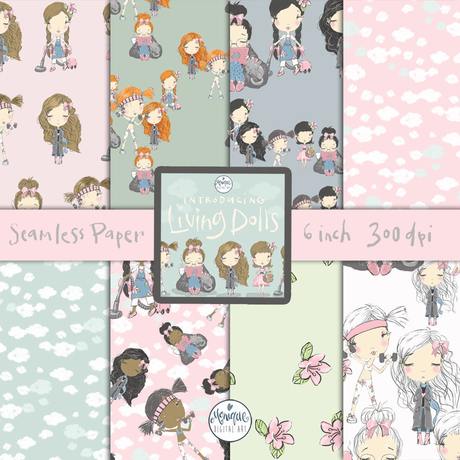 Cute Girls Paperseamless Pattern Chibicute Girl - Etsy