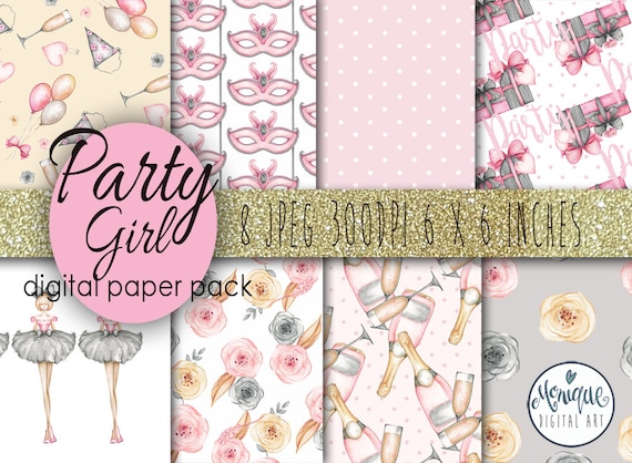 Party Girl Pattern Paper Girl Watercolor Party Paper | Etsy