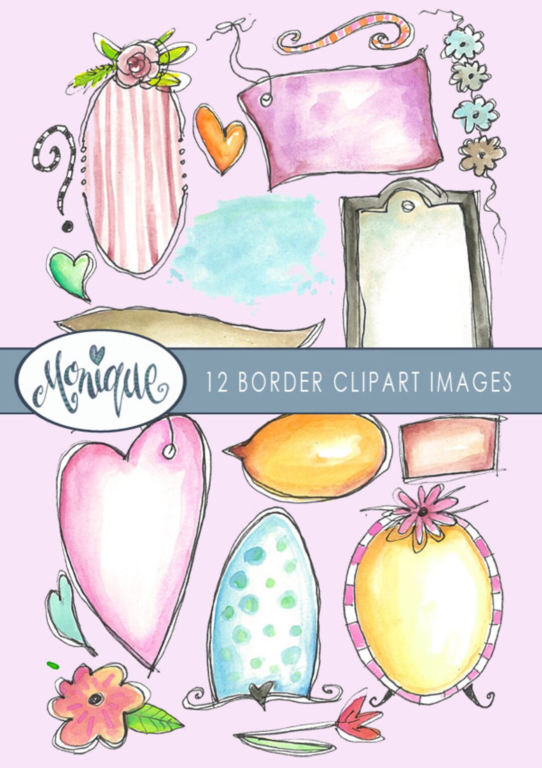 Clipart Watercolor Frames, Sticker Clipart Banners, Borders, Planner ...