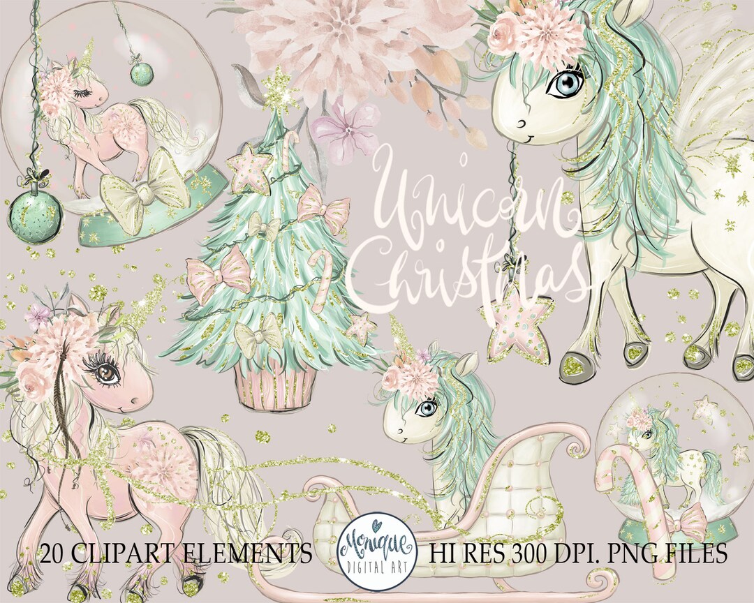 Unicorn Clipart, Christmas Clipart, Unicorn Planner Stickers, Glitter ...