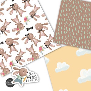 Rabbit Digital Paper, Bunny Surface Pattern, Easter, Valentines Day ...