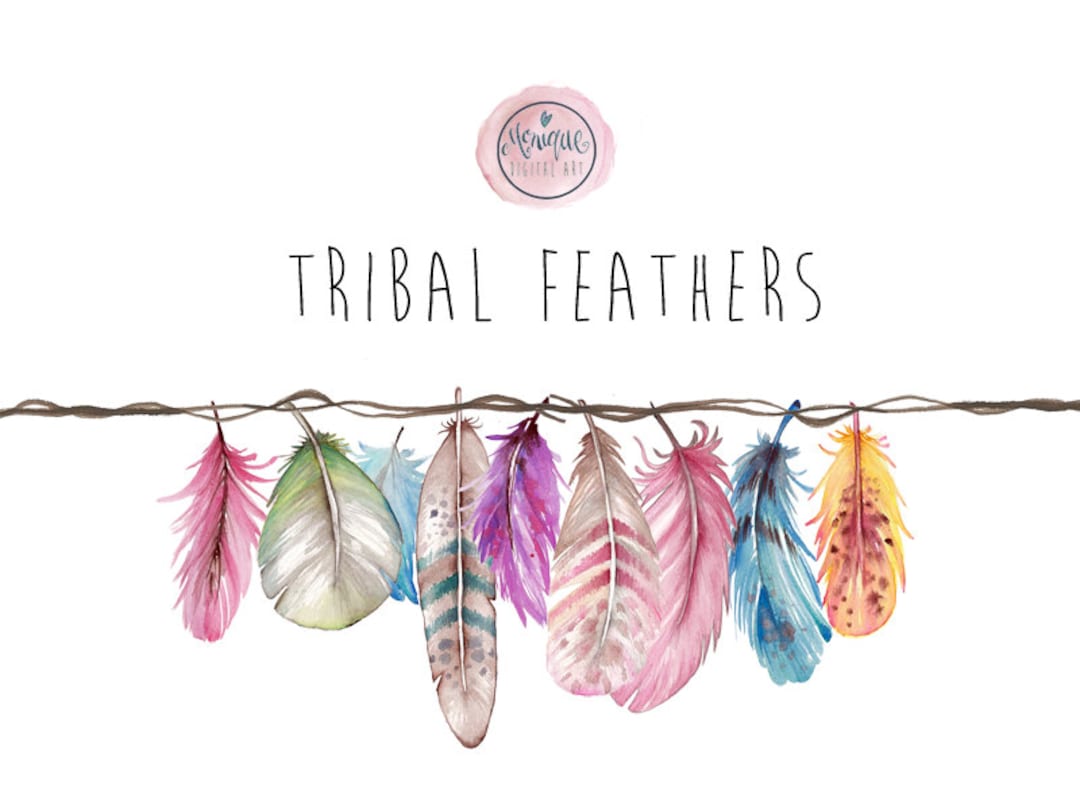Clipart Feathers Watercolor, Tribal, Boho, Bright, Colorful, Planner ...